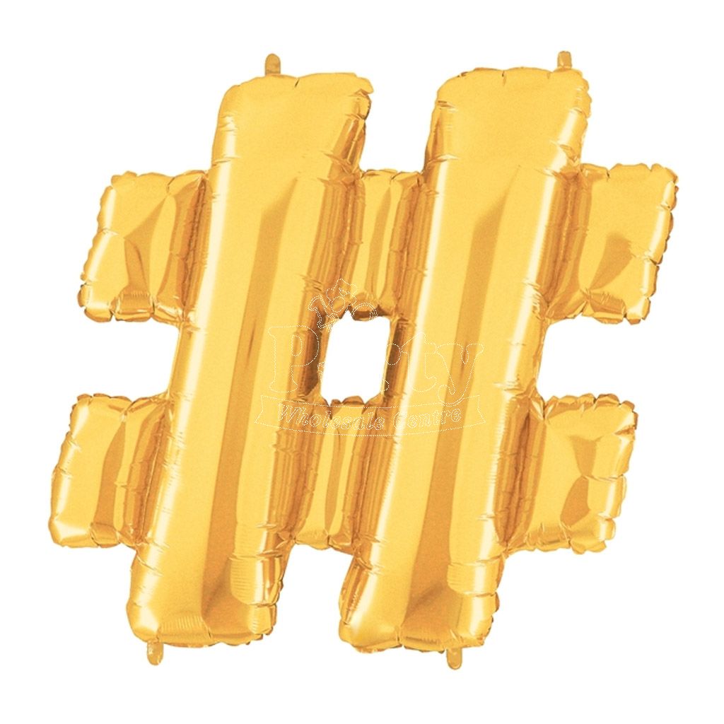 Hashtag Sign '#' Gold Balloon Balloon 40inch | Party Wholesale