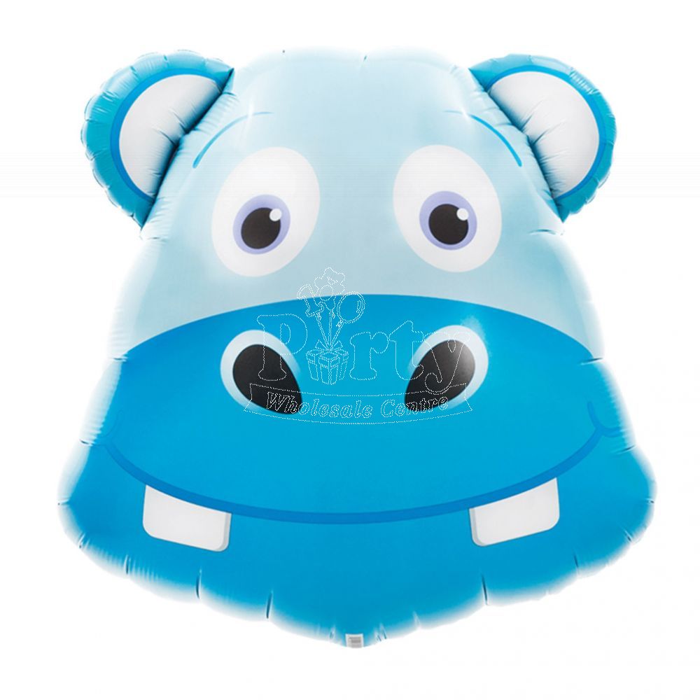 Safari Jungle Blue Hippo Head Helium Balloon | Party Wholesale