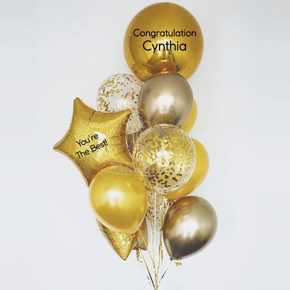 Customized Confetti Royal Gold Helium Balloon | Party Wholesale