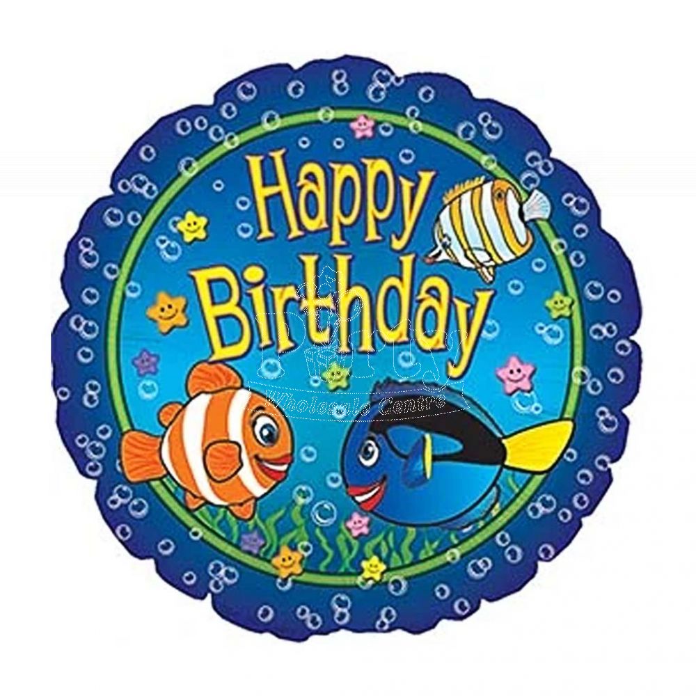 Happy Birthday Fish Under The Sea Foil Balloon 18inch | Party Wholesale