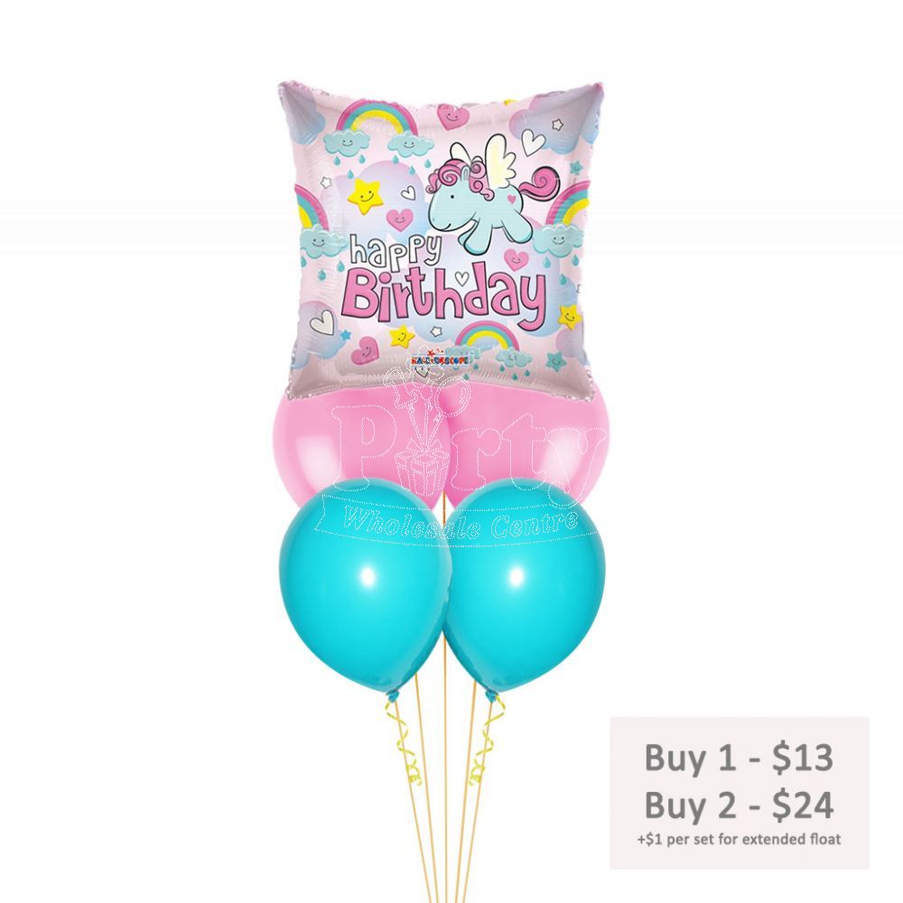 Unicorn Happy Birthday Pink Helium Balloon Bouquet | Party Wholesale